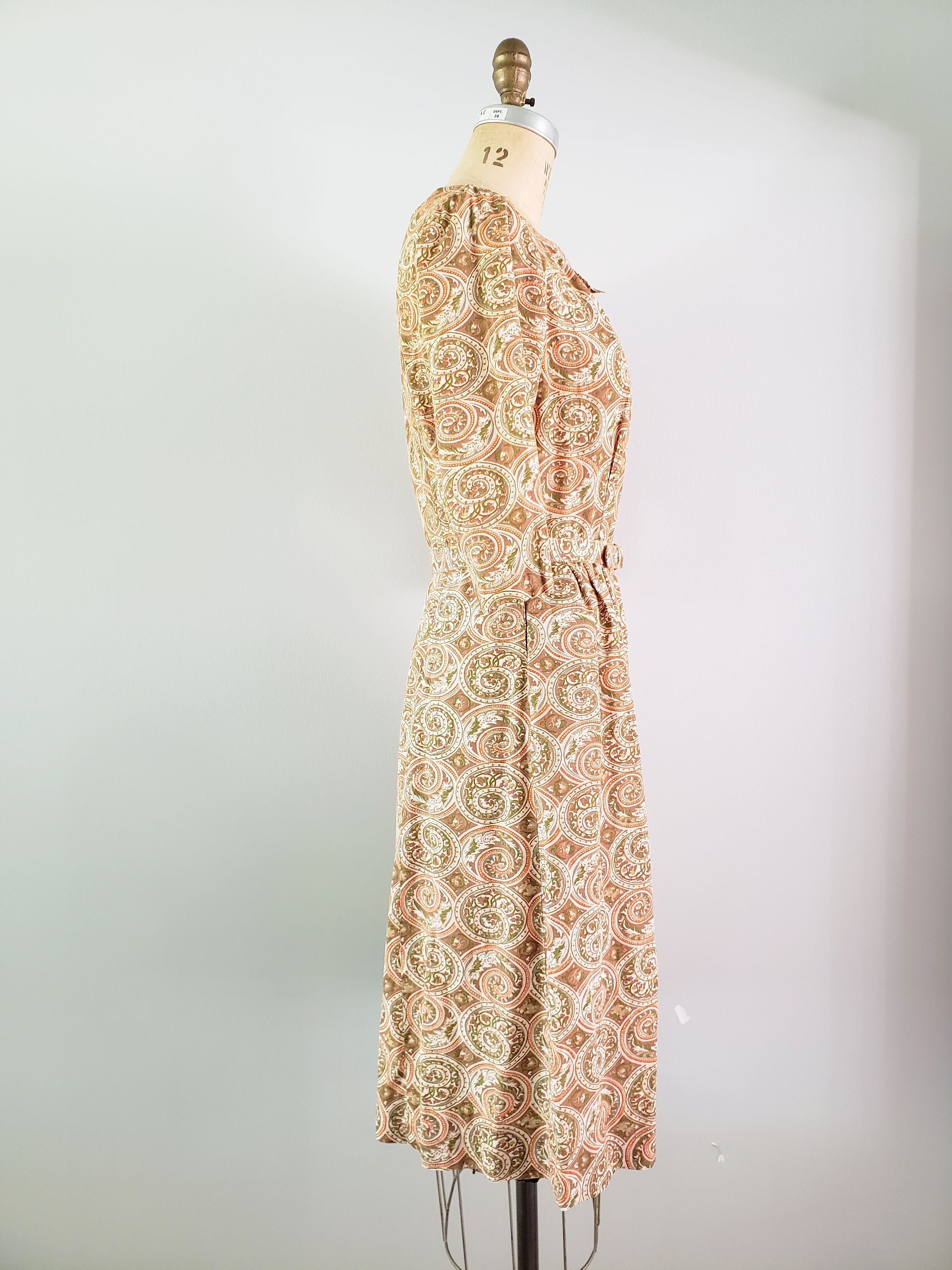 Vintage 1960s Dress / Spiral Shell Pattern / Cotton Day Dress | Etsy