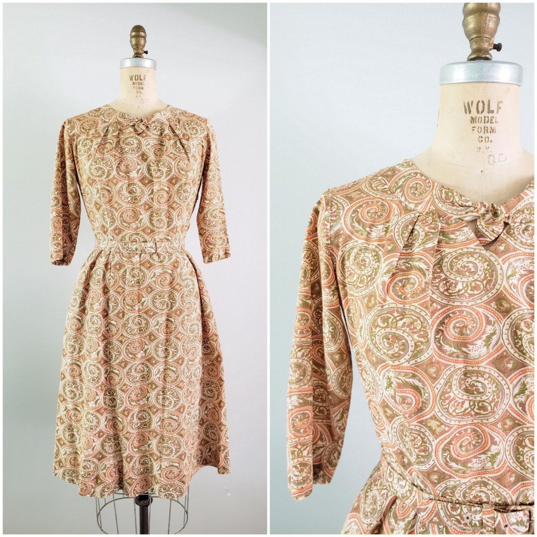 Vintage 1960s Dress / Spiral Shell Pattern / Cotton Day Dress / Small ...