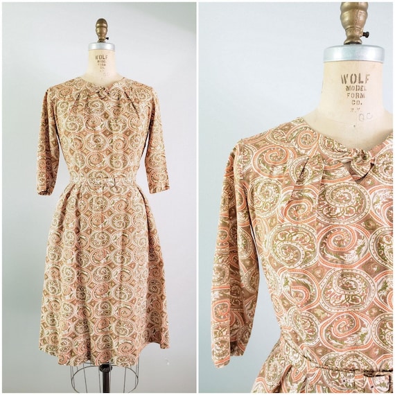 Vintage 1960s Dress / Spiral Shell Pattern / Cotton D… - Gem