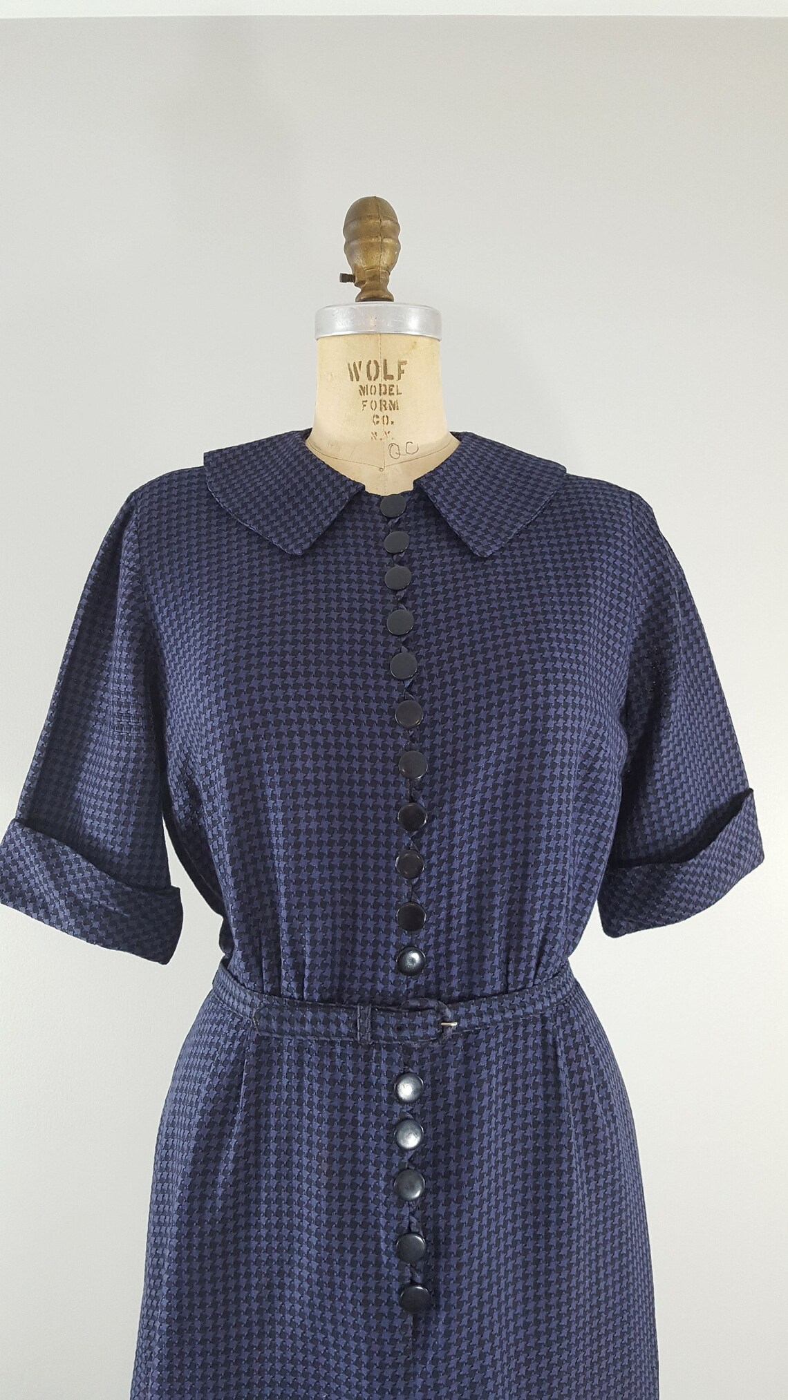 Vintage 1960s Nelly Don Dress / Blue and Black Houndstooth / | Etsy