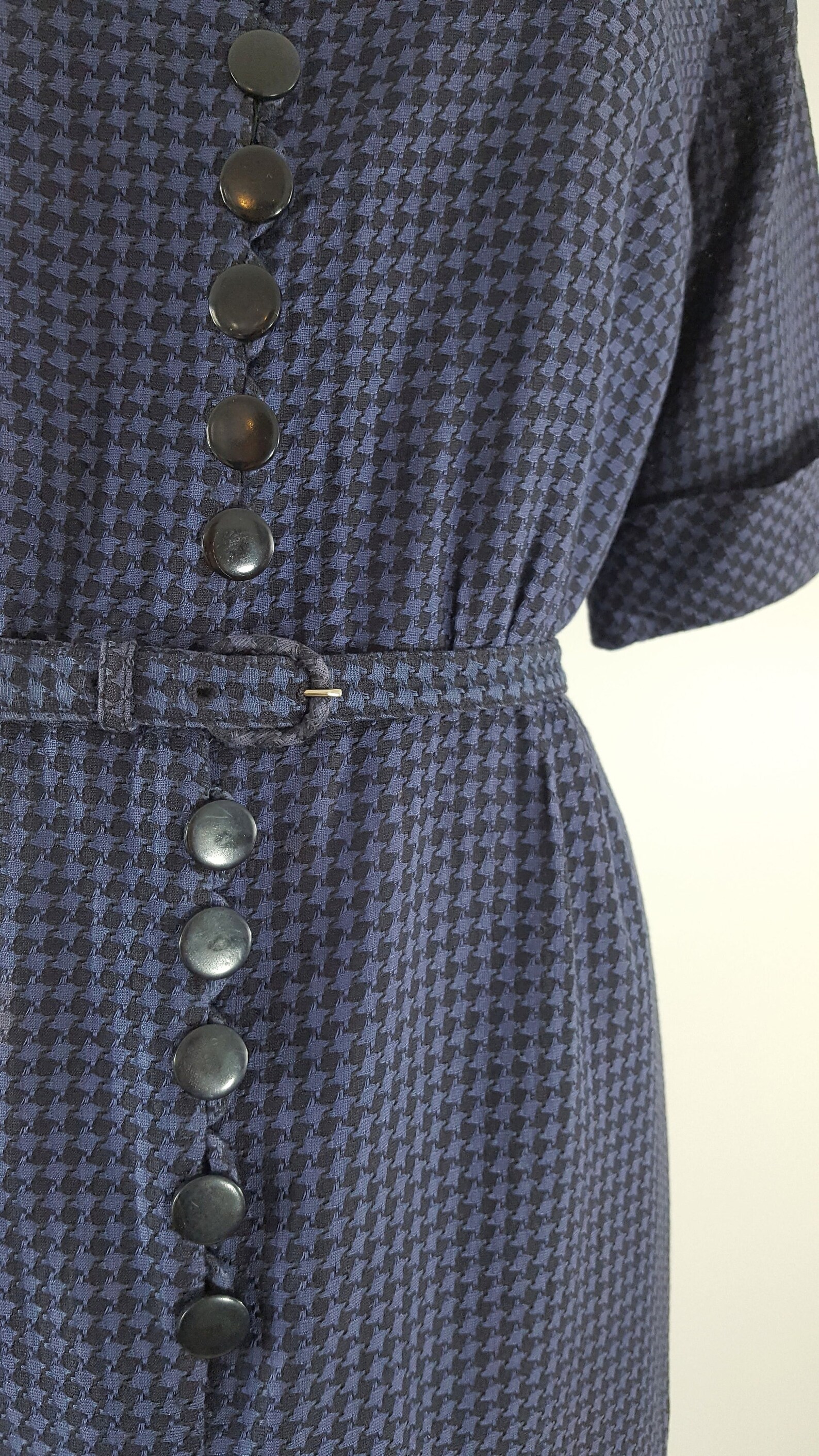 Vintage 1960s Nelly Don Dress / Blue and Black Houndstooth / | Etsy