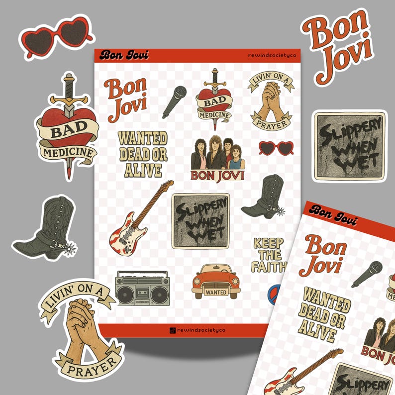 Bon Jovi Sticker Sheet: 80s Rock Band Vinyl Decals - Etsy