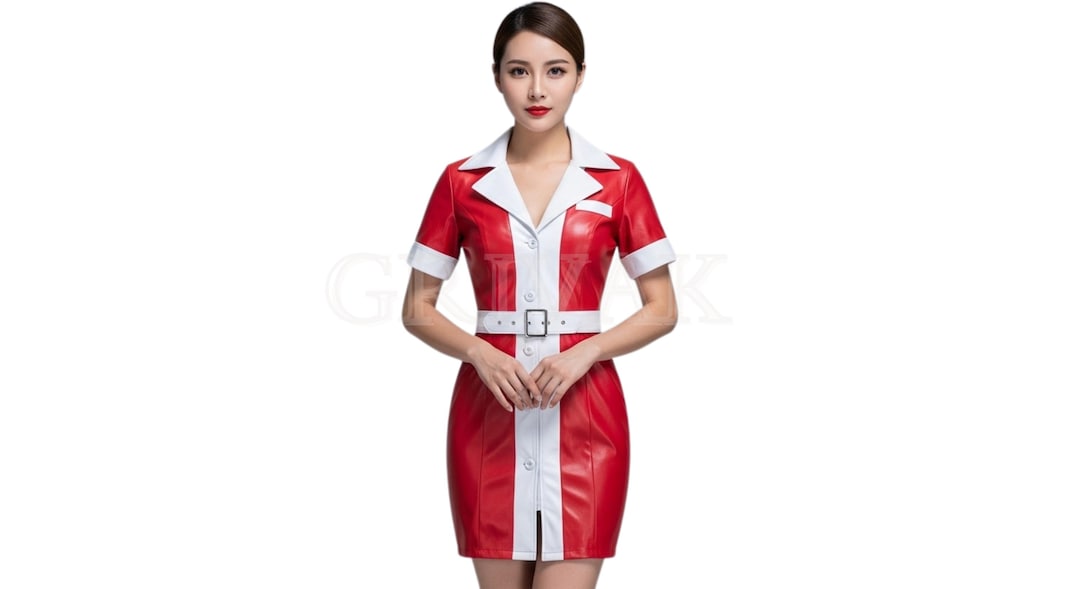 Gothic Nurse Leather Dress, Red Cosplay Halloween Costume, Genuine ...