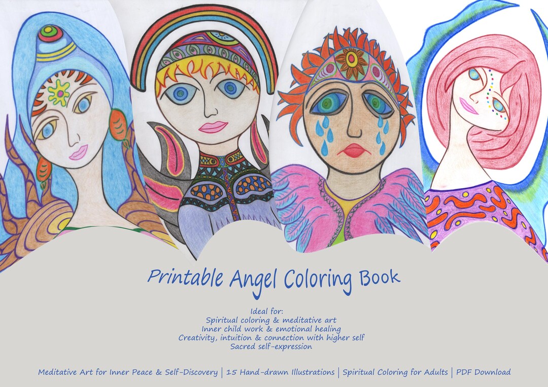 Printable Angel Coloring Book – Meditative Art for Inner Peace – 15 ...