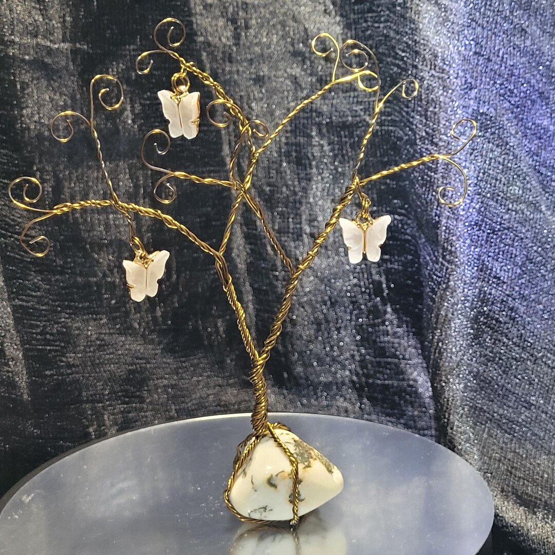 Bronze Tree of Life Sculpture: Mother of Pearl Butterflies, Howlite ...