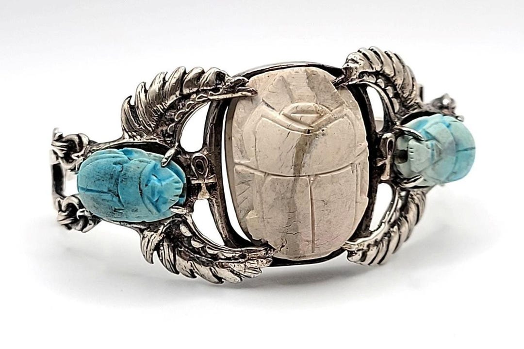 Vintage Richard Lindsay RLA, Scarab Cuff Bracelet, White Turquoise - Etsy