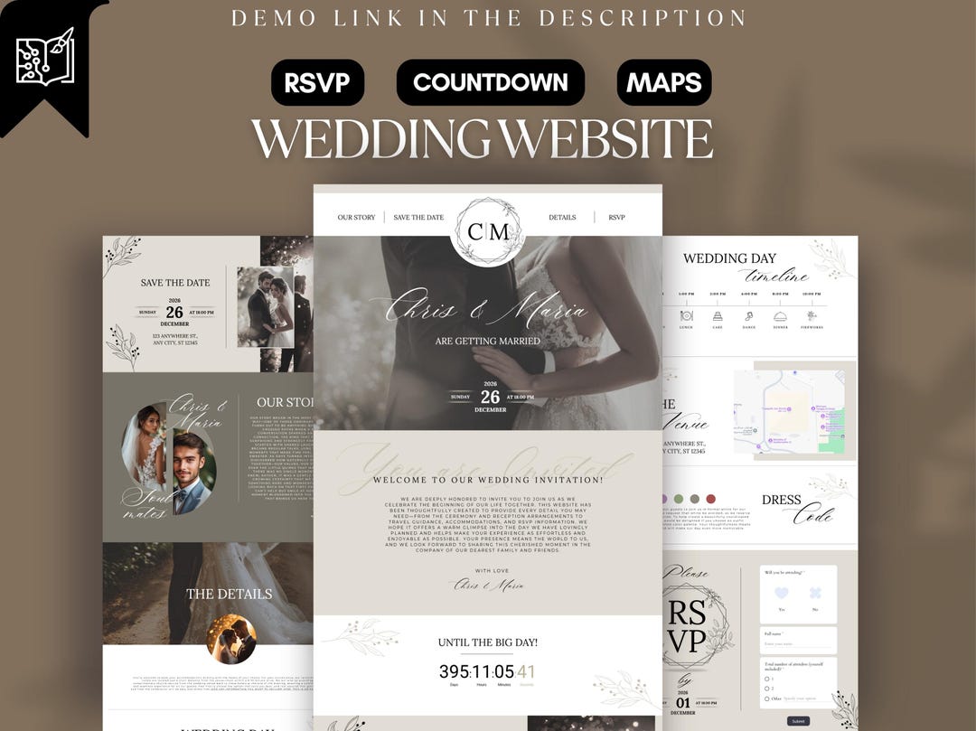 Romantic Wedding Website Template, Canva Wedding Web Invitation, Online ...