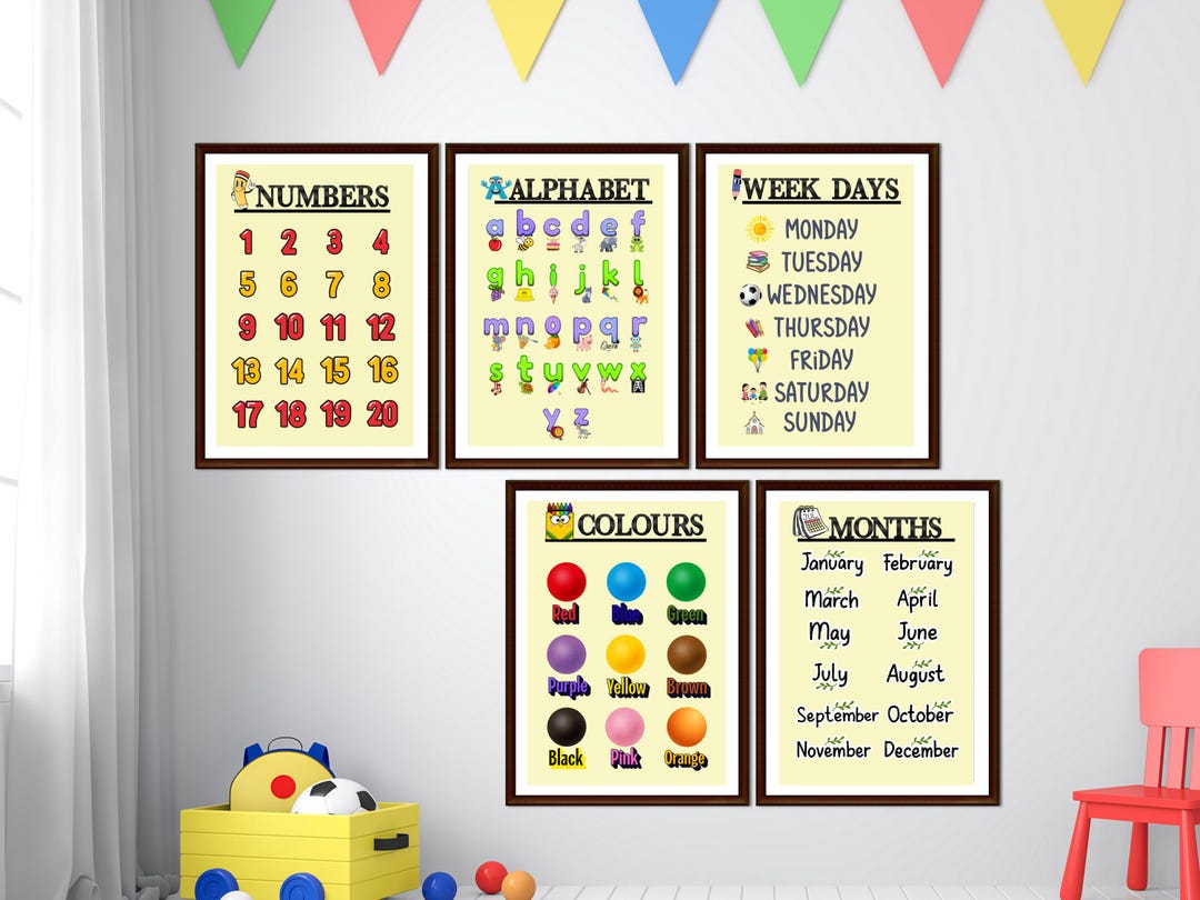 Kids Educational Wall Art, Alphabet, Numbers, Colours, Week Days and ...
