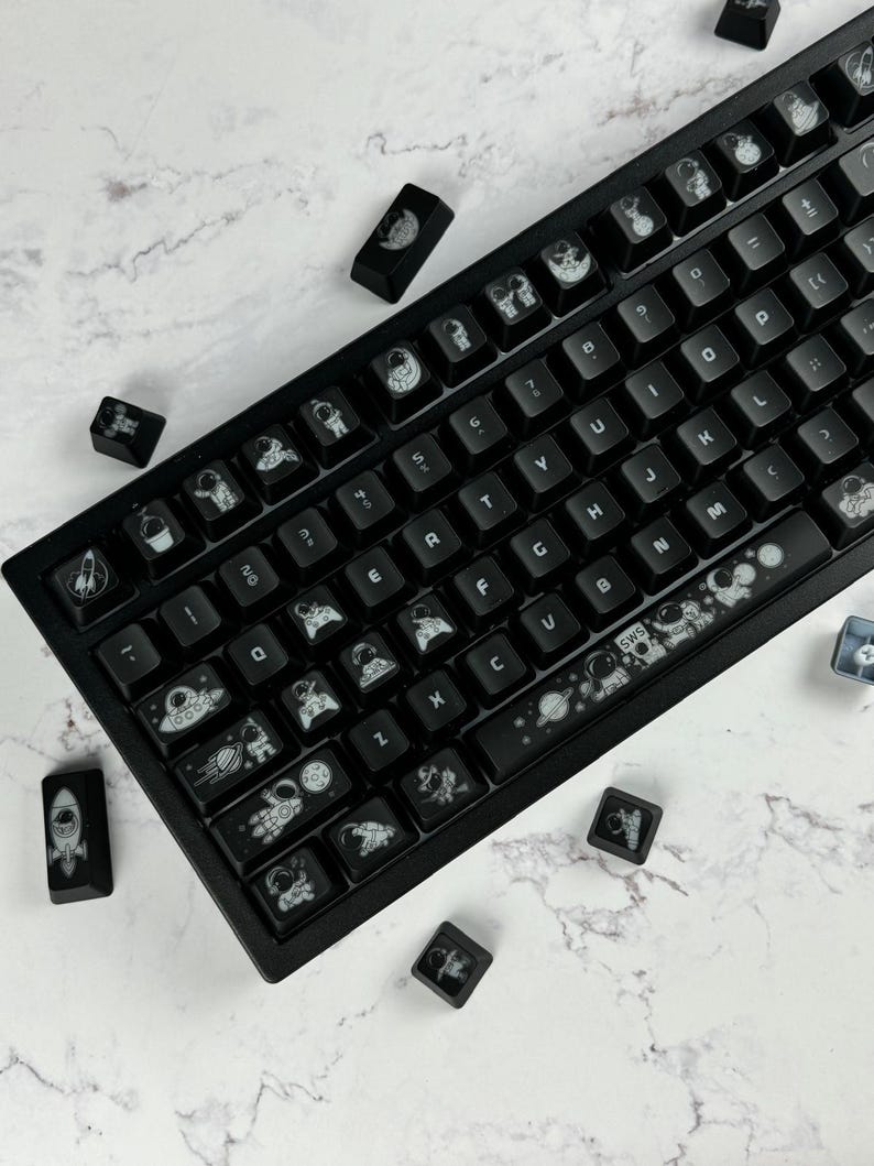 Astronaut Backlit Theme Keycap Set, Black Keycap Set for Mechanical ...