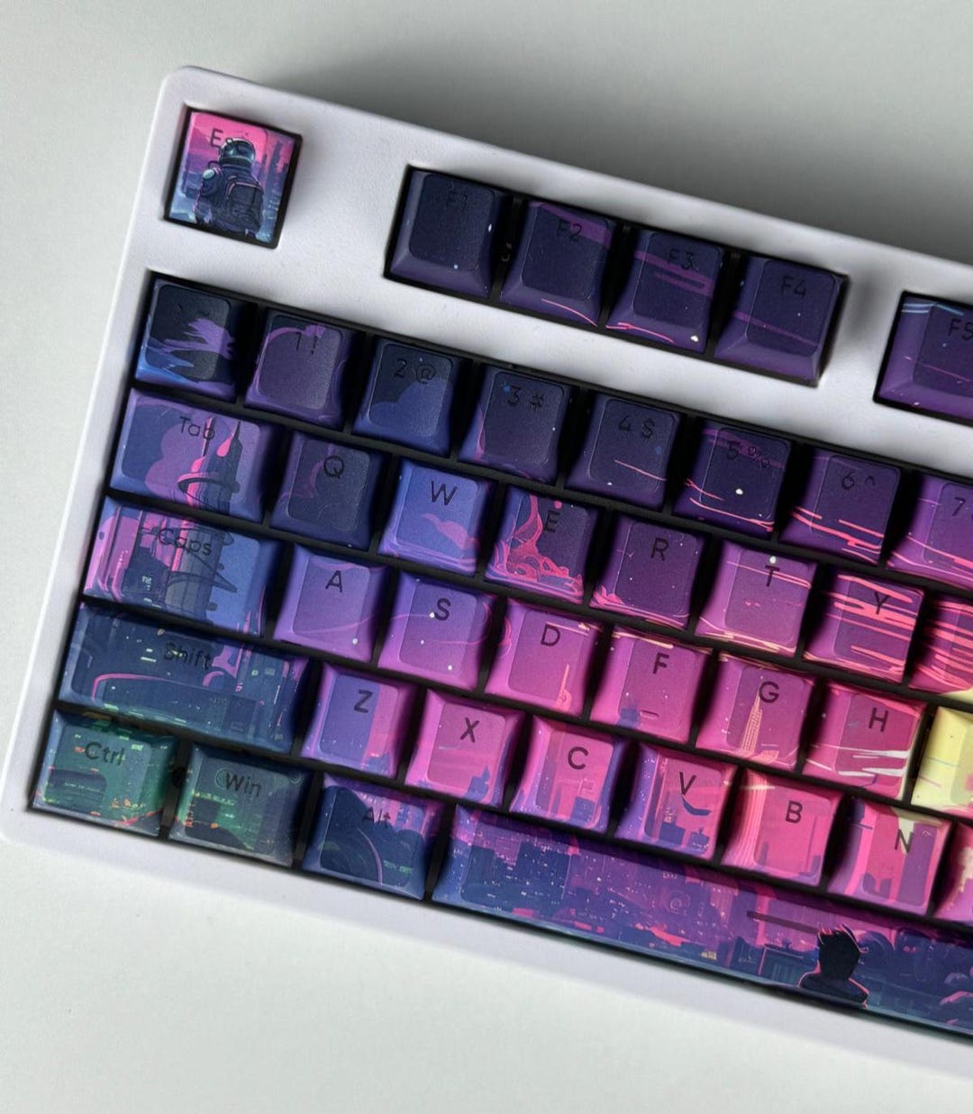 Neon Cyberpunk City Keycap Set, Vaporwave Backlit Space Keycaps, Purple Galaxy Keycap Set ...
