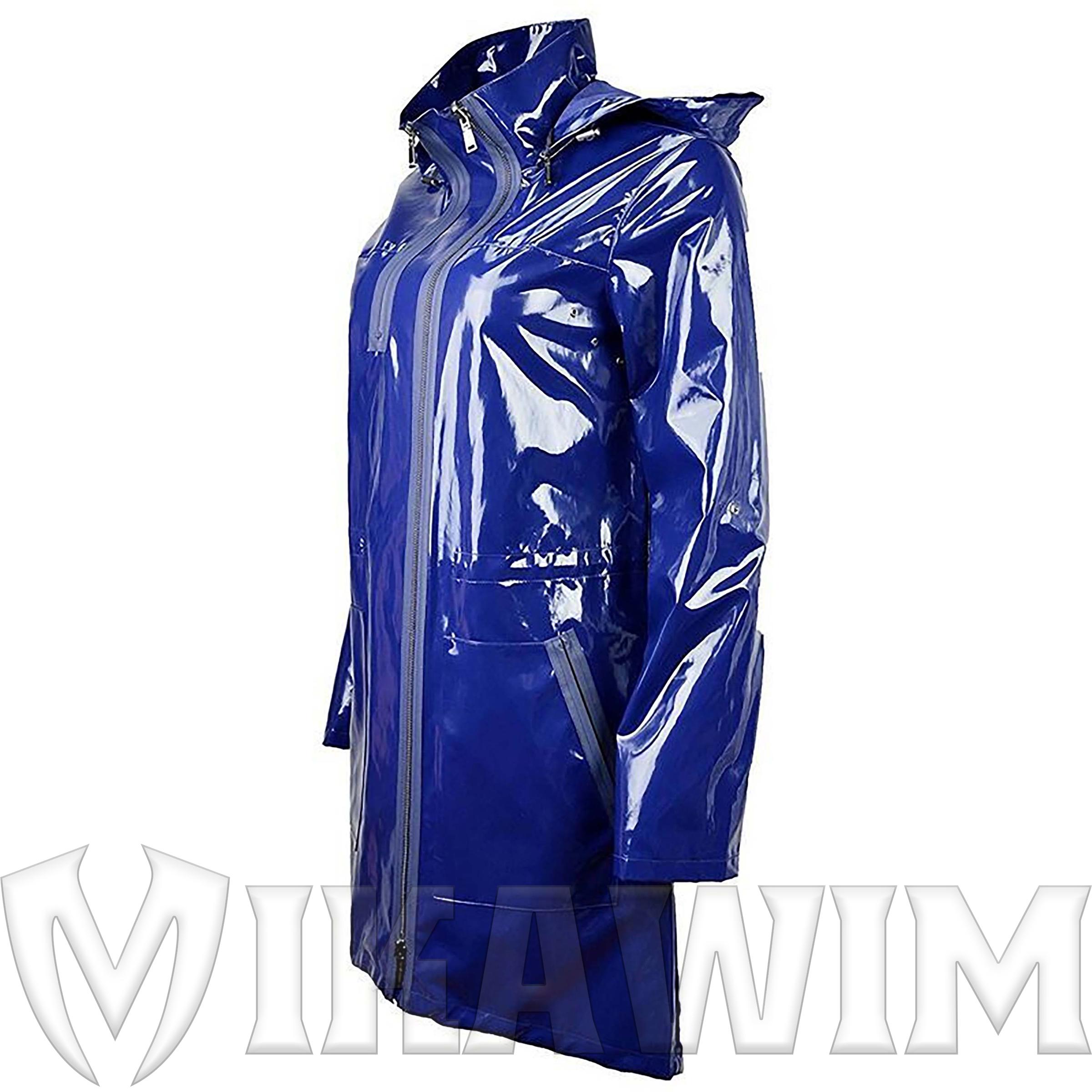 Blue Glossy Vinyl Raincoat: Hooded Waterproof Outerwear - Etsy