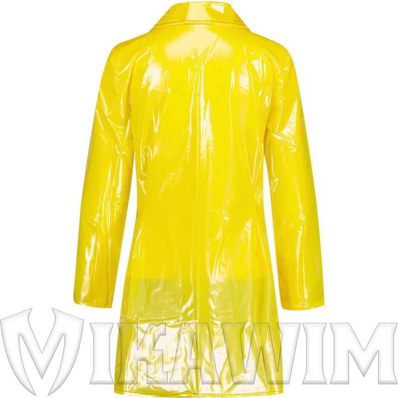 Womens Yellow Shiny Patent Vinyl Raincoat Mod Duster Coat Long Sleeve ...