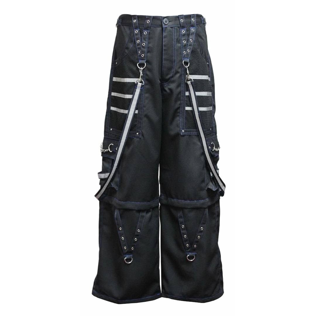 MIKAWIM Reflective Gothic Bondage Pants – Black Techwear Trousers With ...