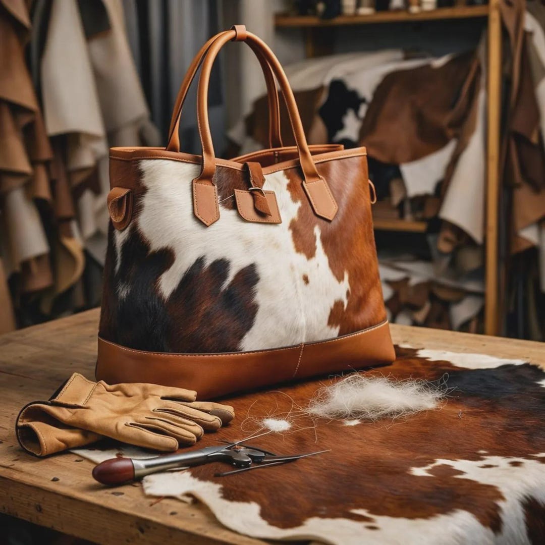 Cowhide Leather Tote Bag | Handmade Shoulder Bag | Cowhide Hair on Bag ...