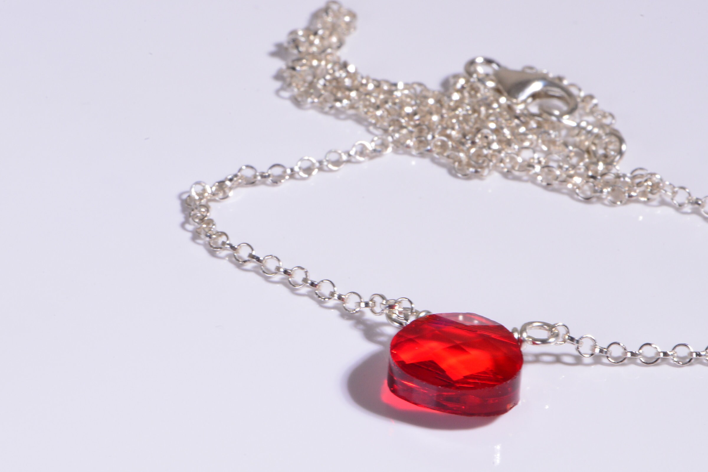 Red Crystal Heart Necklace Single Bead On Sterling Silver | Etsy