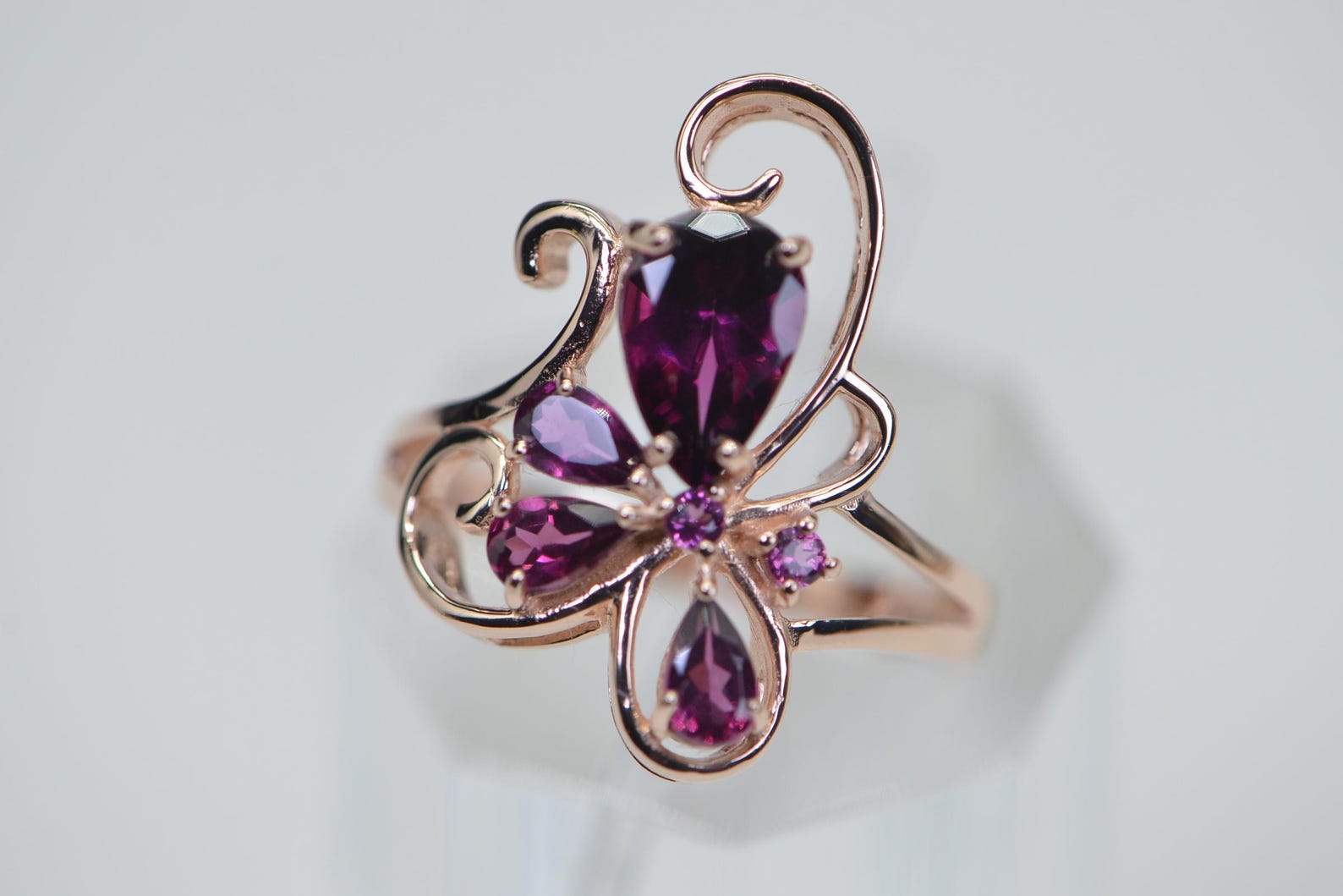 Rhodolite Garnet Floral Ring: 14K Rose Gold Vermeil Sterling Silver - Etsy