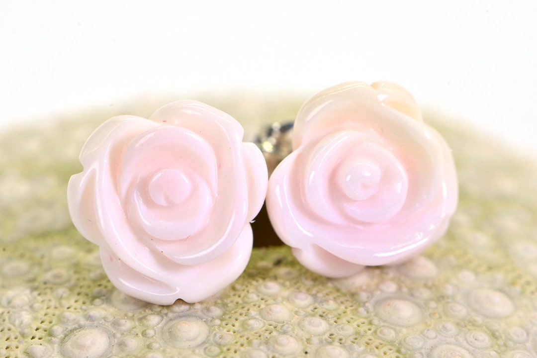 Genuine Queen Conch Baby Pink Shell Carved Rose Stud Earrings - Etsy