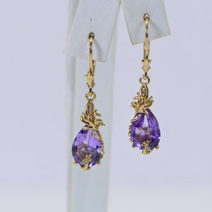 Peacock Earrings Natural Amethyst 14K Gold Vermeil Teardrop Dangle ...