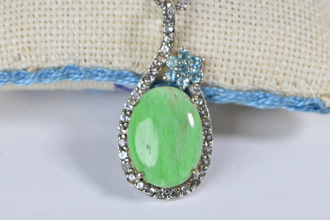 Rare Natural Australian Gaspeite AAA Necklace Pendant Wire Halo Style ...