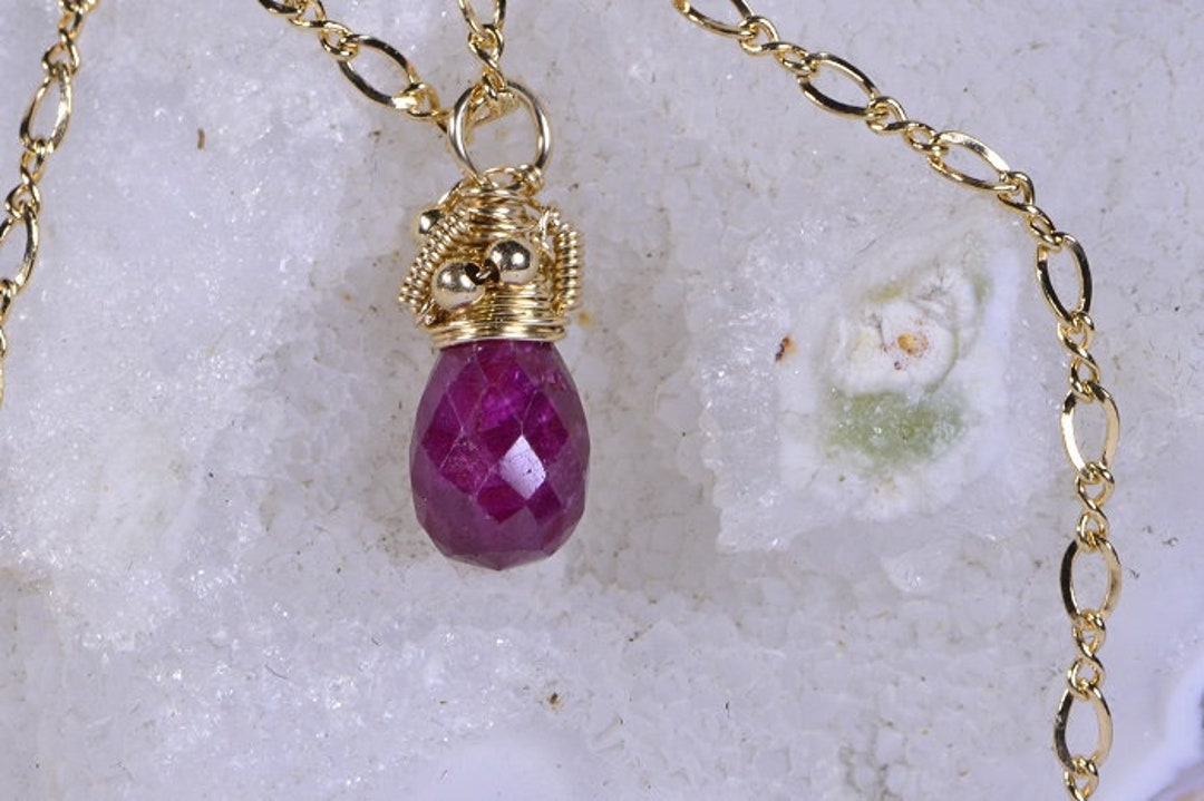 Birthstone Ruby Necklace 14K Gold Jewelry Wire Wrapped Ruby Pendant ...