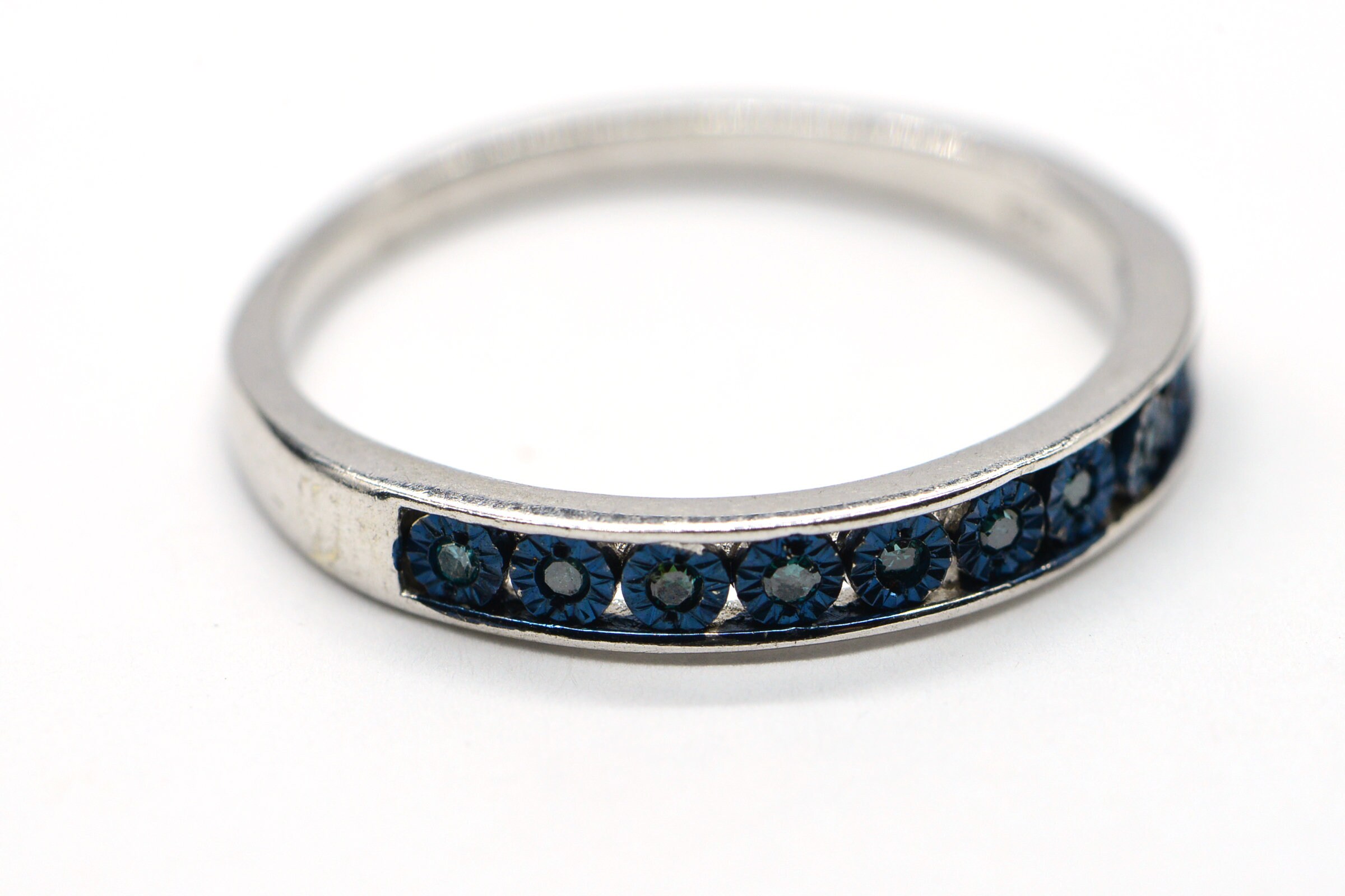 Blue Diamond Band Ring Sterling Silver stack ring Vintage | Etsy