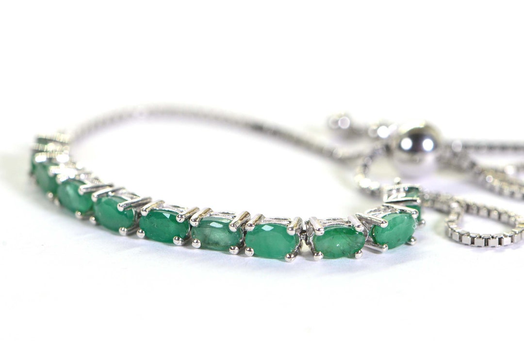 Colombian Emerald Bracelet, Rhodium Sterling Silver Bolo Bracelet, May ...