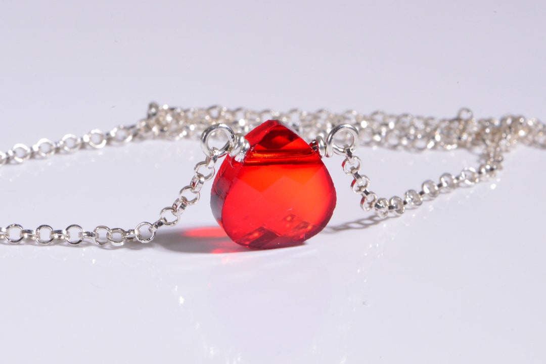 Red Crystal Heart Necklace Single Bead on Sterling Silver Choker ...
