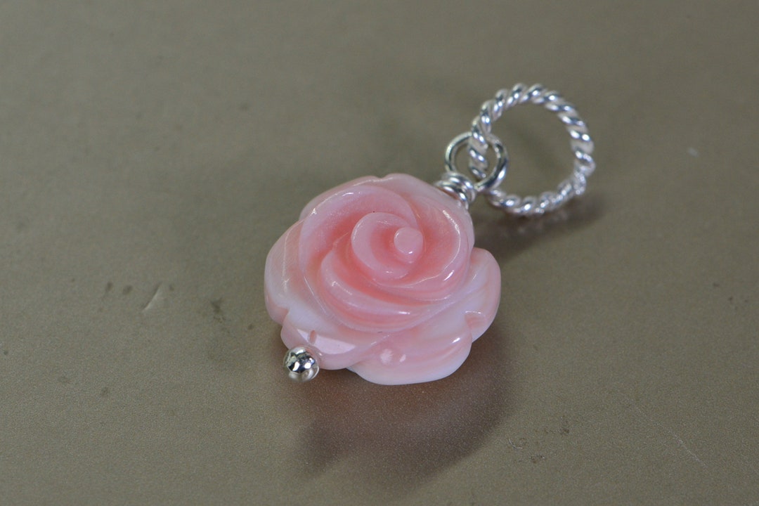 Queen Conch Pink Rose Pendant: Carved Flower, Sterling Silver - Etsy ...