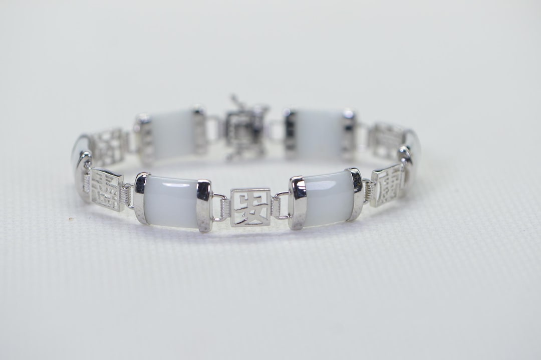 Burmese White Jade 18K White Gold Over Sterling Silver Jade Bracelet ...