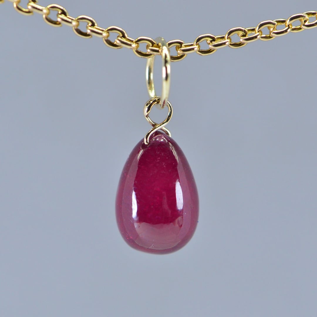 Handmade Raspberry Ruby Pendant: 14K Gold Wire Wrap, July Birthstone - Etsy