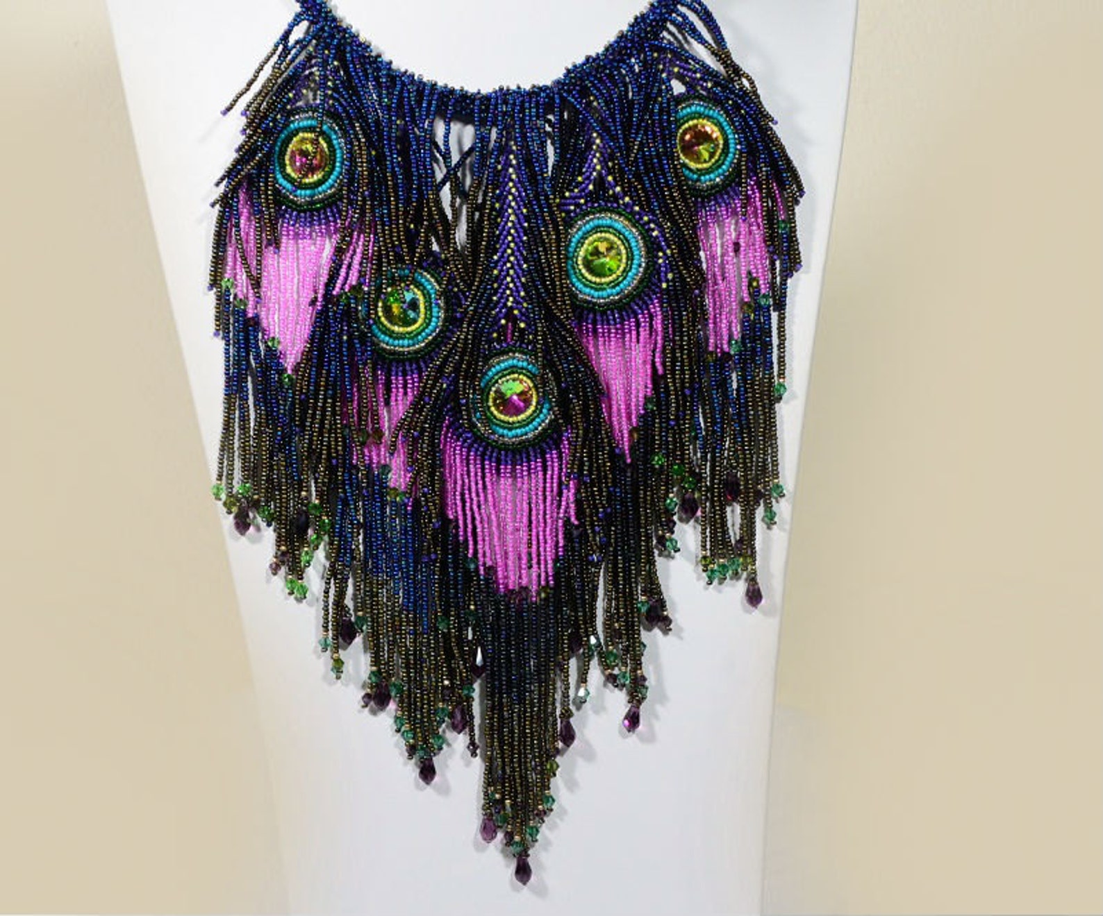 Beaded Peacock Necklace Statement Beadwork Necklace - Etsy