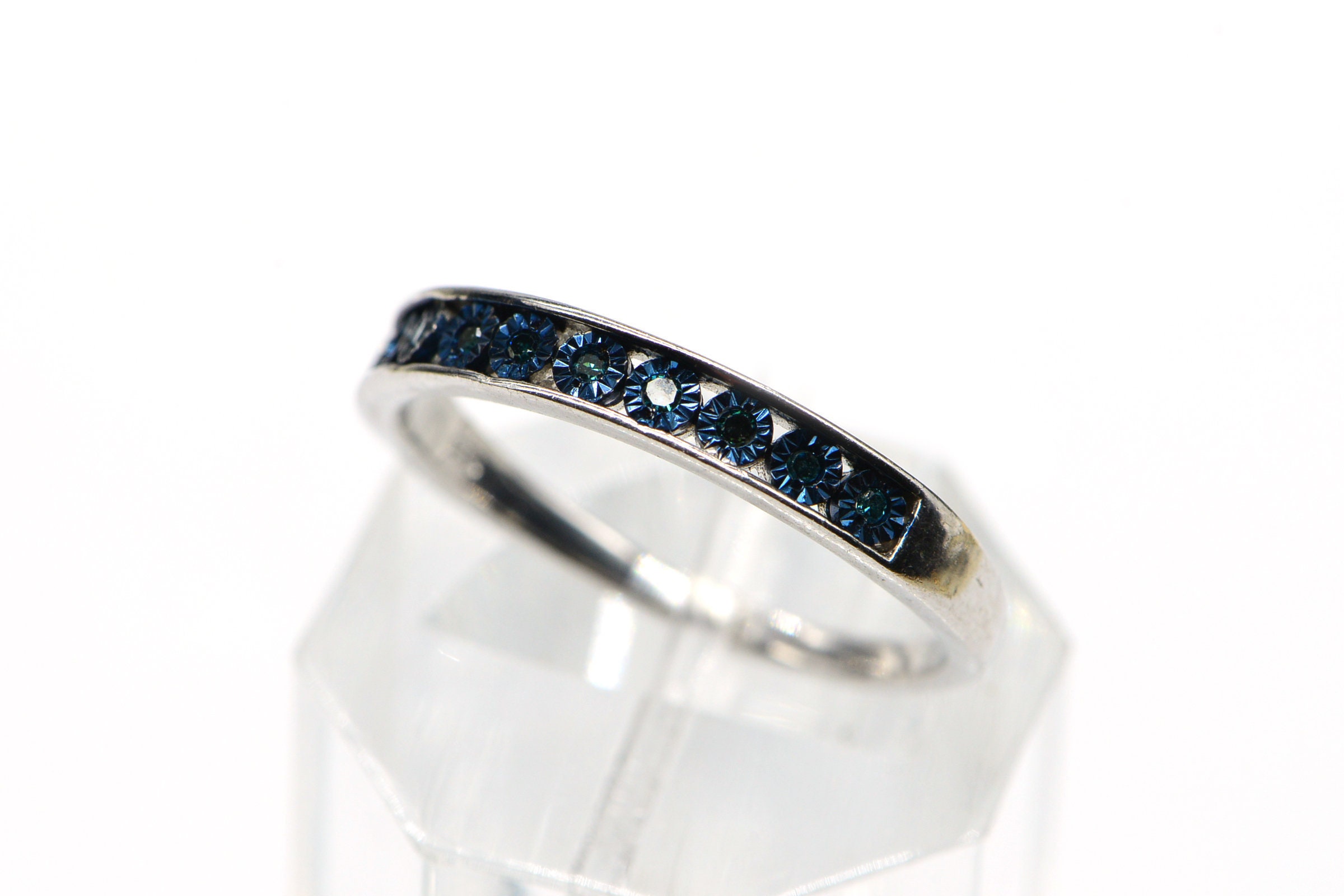 Blue Diamond Band Ring Sterling Silver stack ring Vintage | Etsy