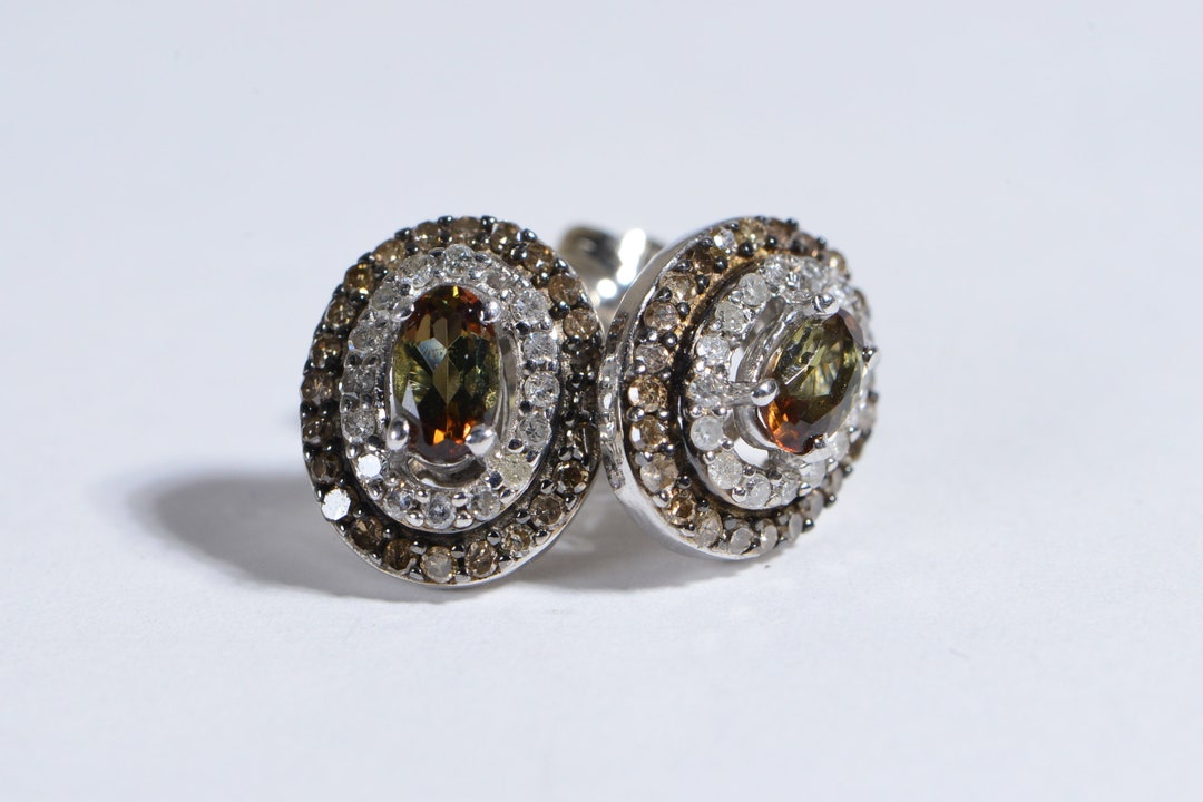 Natural Turkizite Champagne Diamond Stud Earrings Small Oval Rare ...