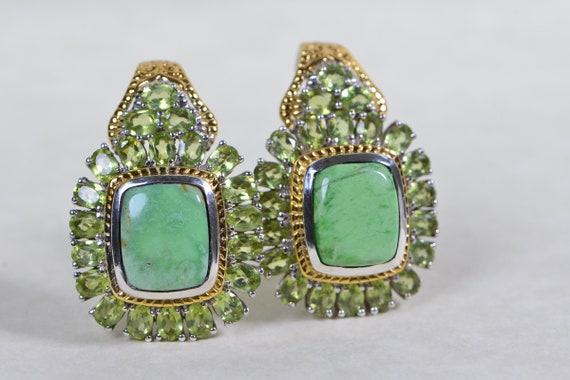 Green Turquoise and Peridot Stud Earrings Large Squar… - Gem