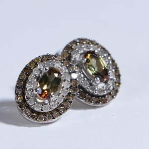 Natural Turkizite Champagne Diamond Stud Earrings Small Oval Rare ...