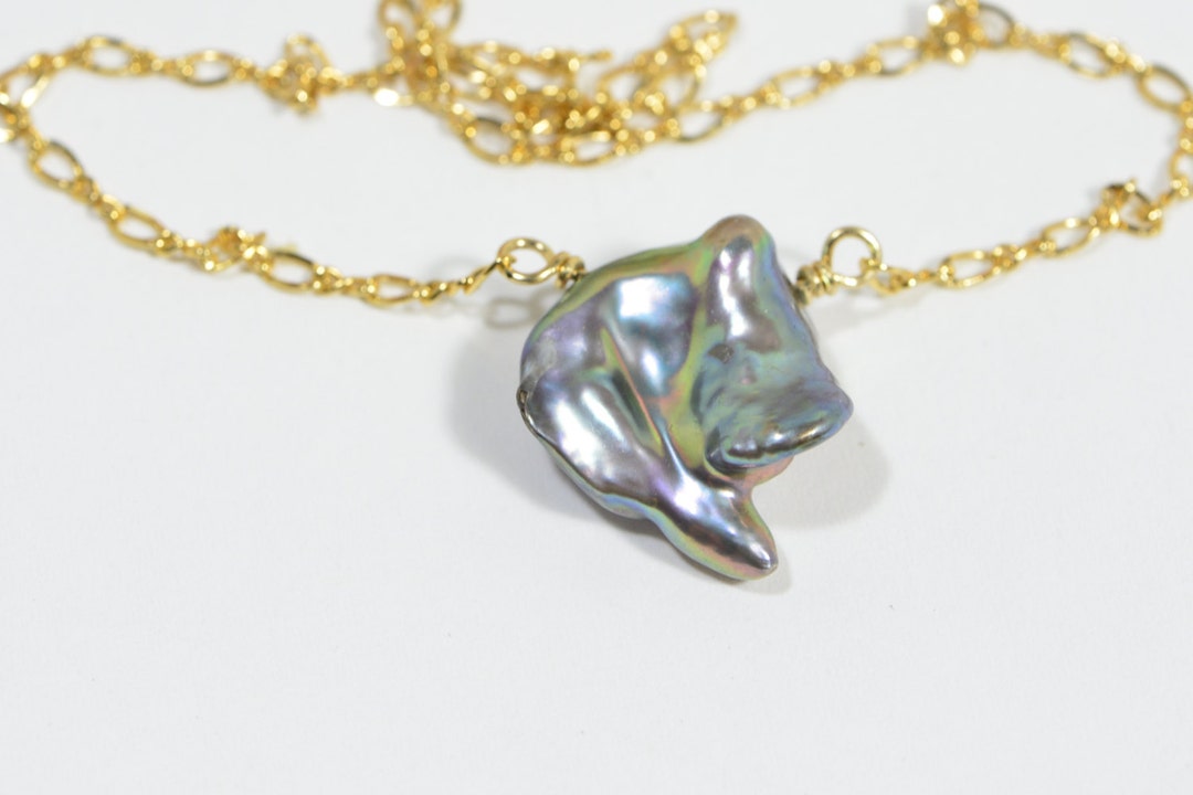 Irregular Pearl Necklace, 14k Gold Filled Chain, Peacock Luster - Etsy