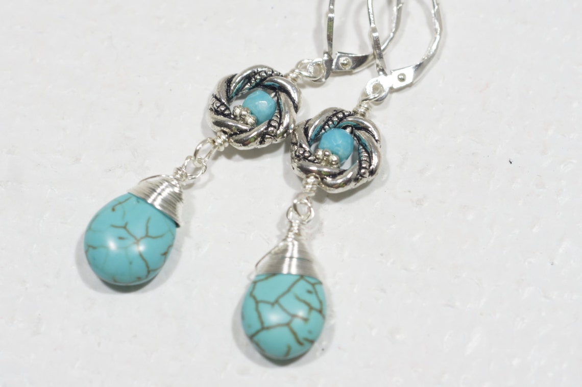 Turquoise Earrings. Tibetan style Turquoise Sterling Silver | Etsy
