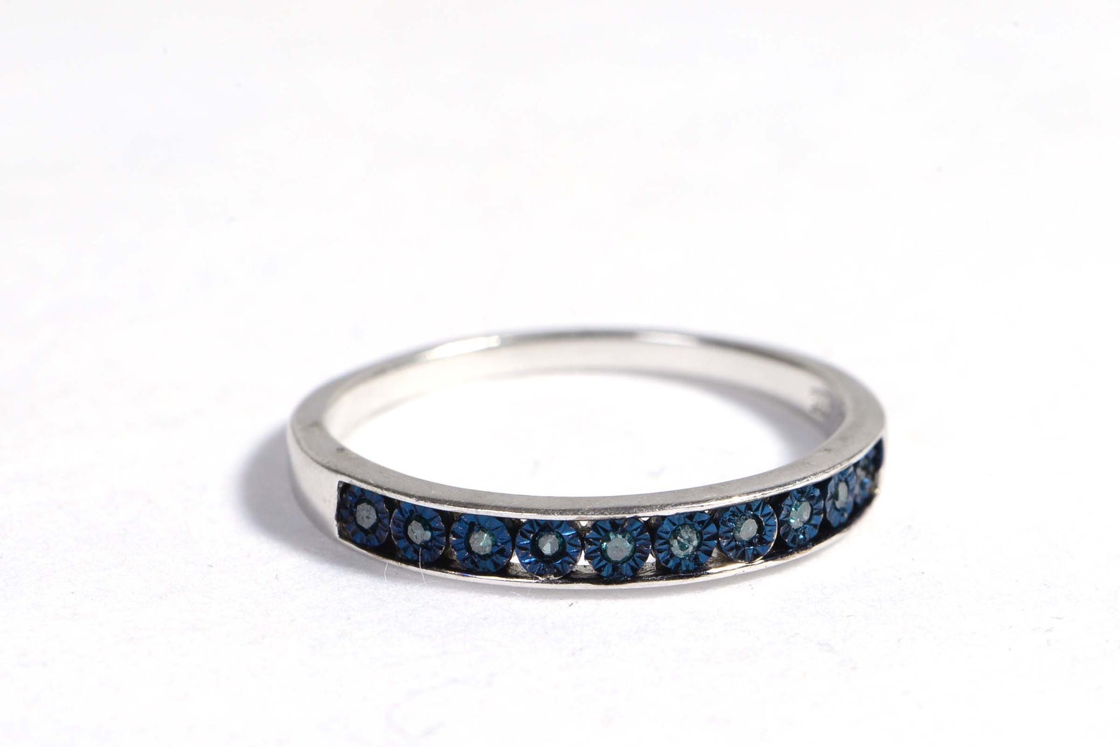 Blue Diamond Band Ring Sterling Silver Stack Ring Vintage | Etsy