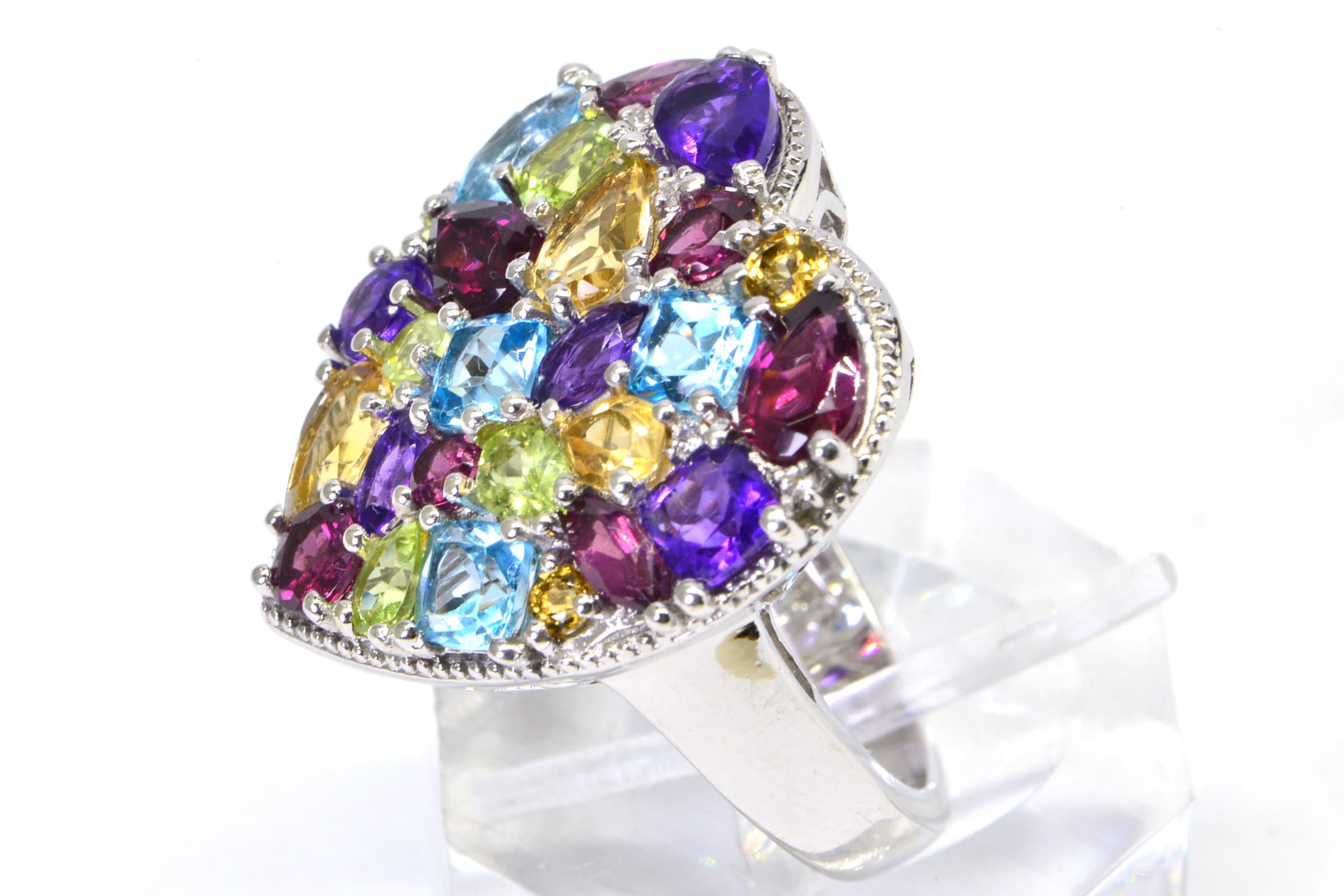 Wide Multi Stone Cluster Ring Sterling Silver Heart Style Ring | Etsy