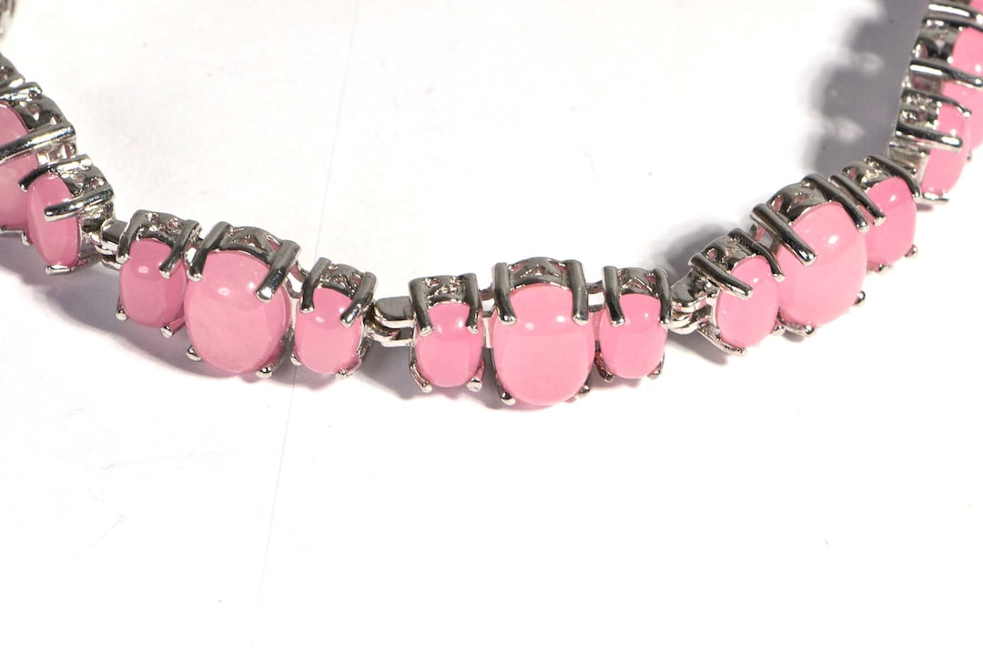 Pink Jade Sterling Silver Tennis Bracelet, Vintage Filigree - Etsy