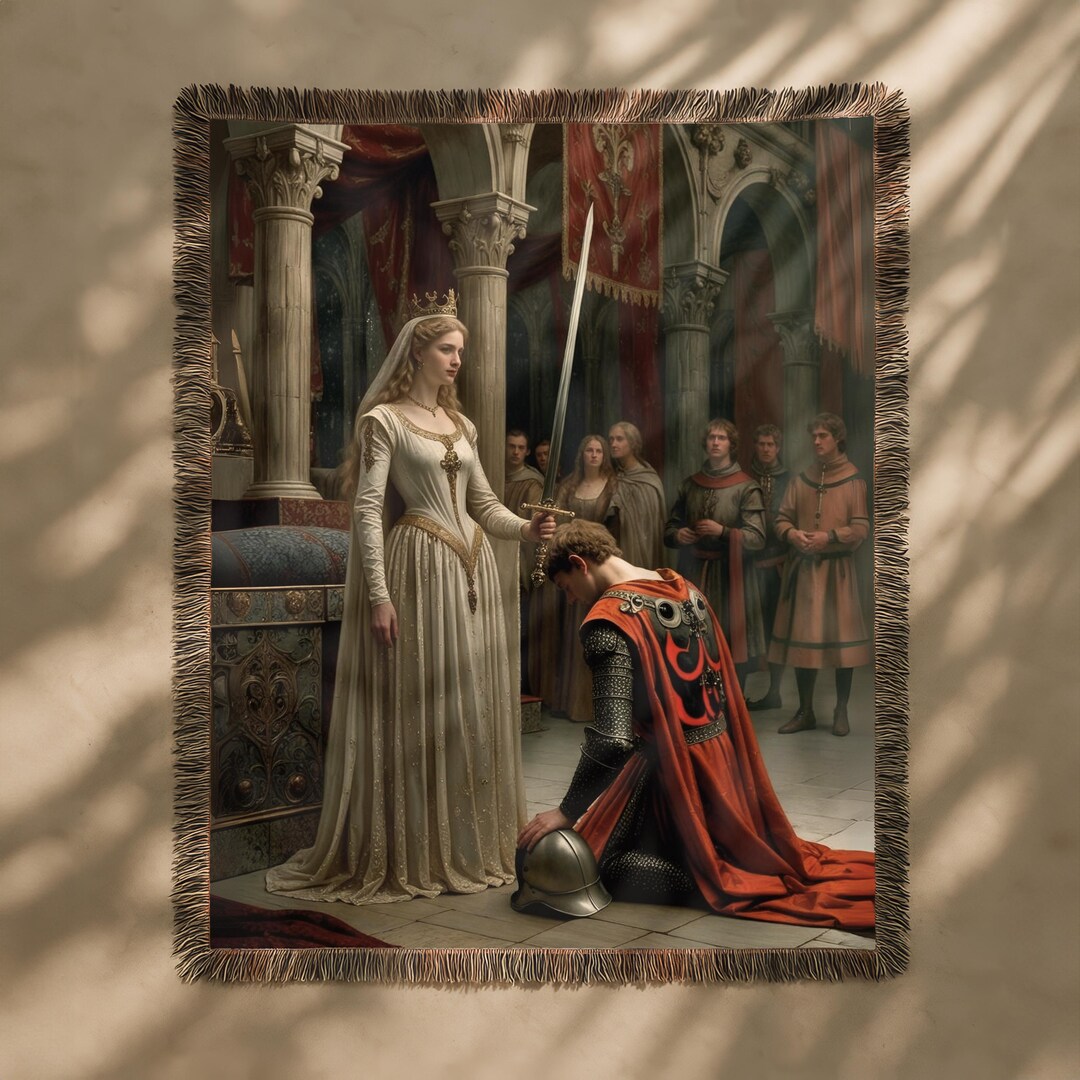 Medieval Tapestry, the Accolade Knighting Ceremony Woven Blanket ...