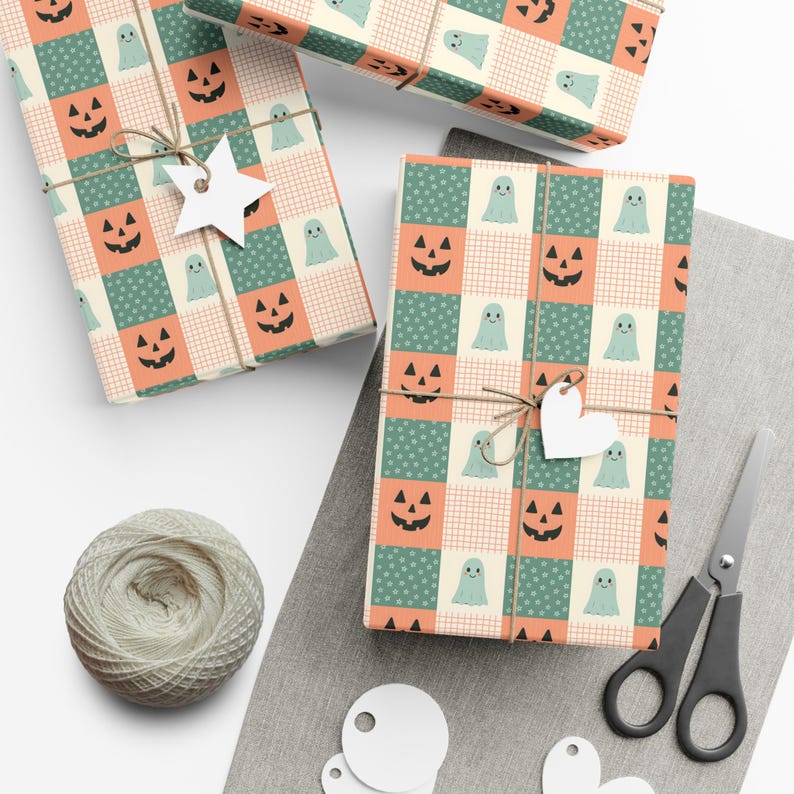Halloween Wrapping Paper, Ghost Pumpkin Gift Wrap, Cute Spooky ...