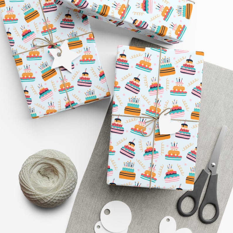 Birthday Cake Wrapping Paper, Fun Party Gift Wrap, Colorful Celebration ...