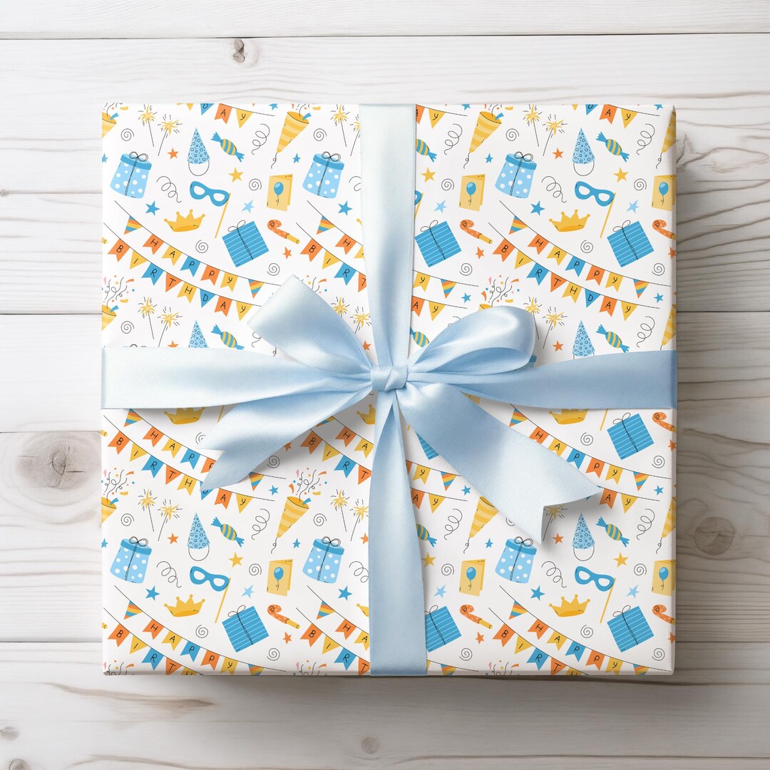 Happy Birthday Wrapping Paper, Fun Birthday Party Gift Wrap, Colorful ...