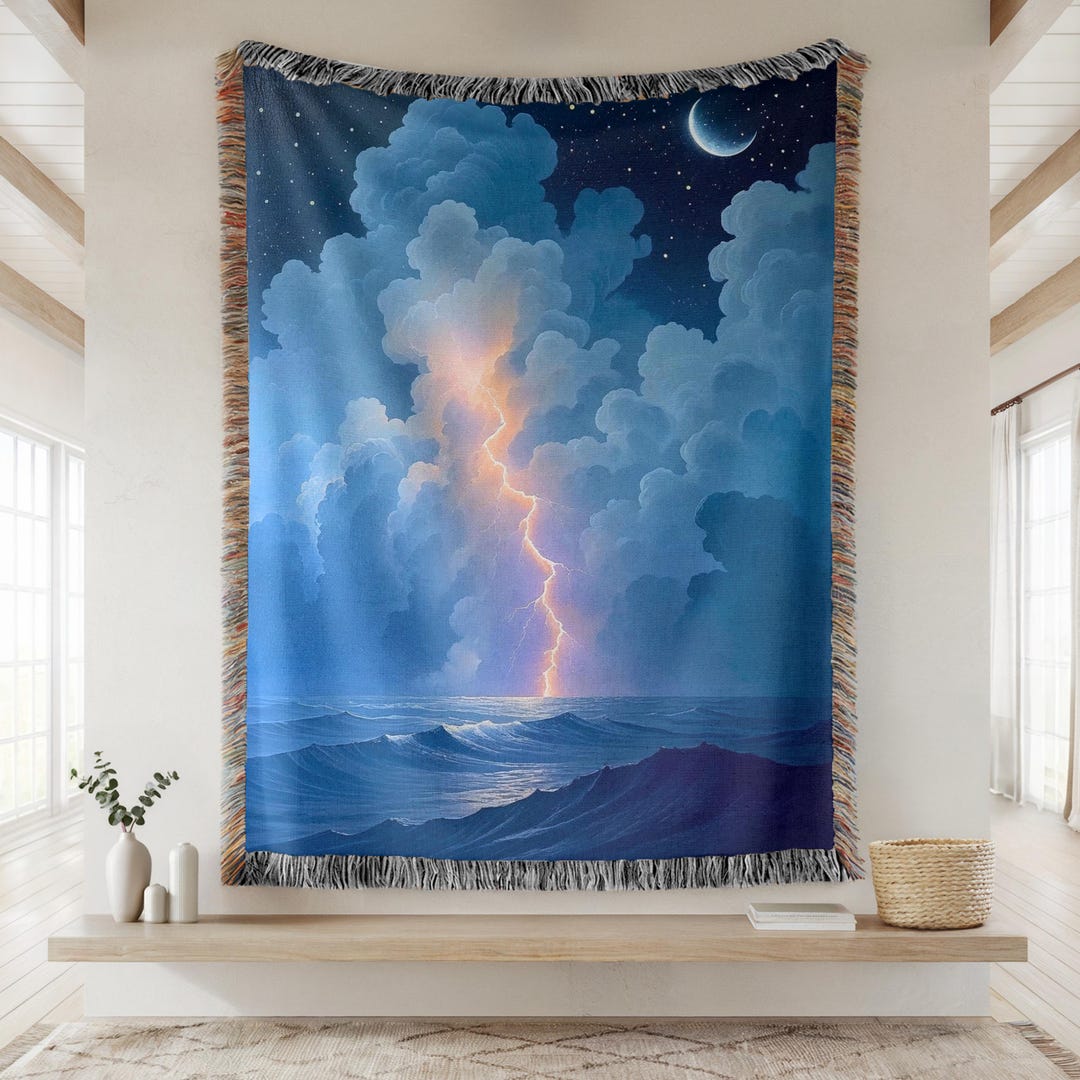 Storm Large Tapestry, Lightning Ocean Tapestry Blanket, Nature Woven ...
