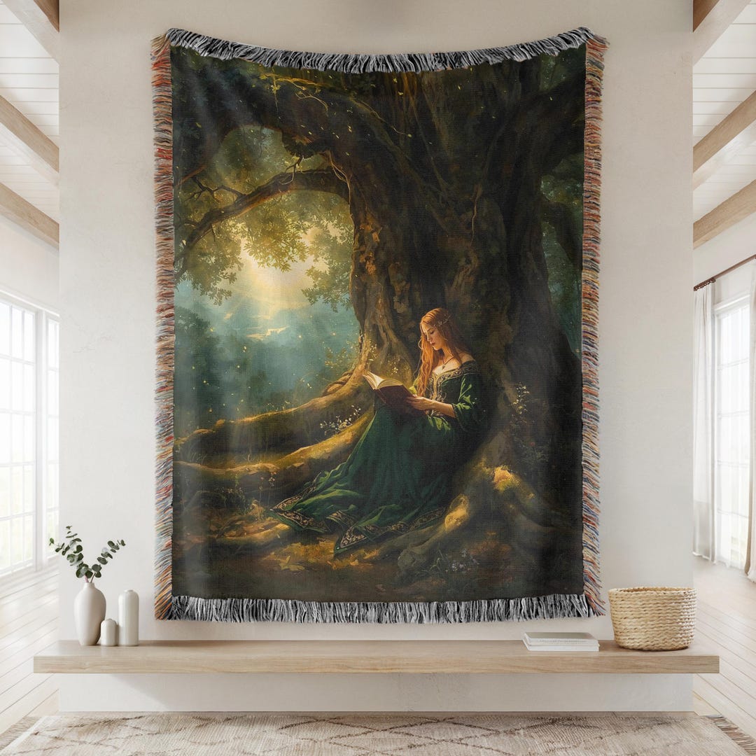 Reading Lady Medieval Tapestry, Fantasy Forest Tapestry Blanket ...