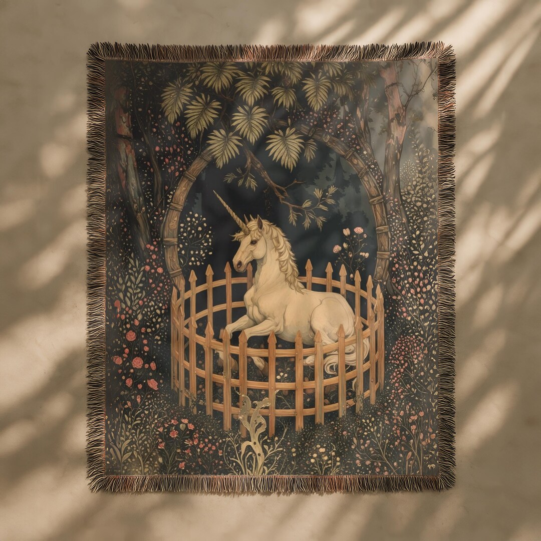 Medieval Unicorn Tapestry Blanket, Large Woven Wall Hanging, Antique ...