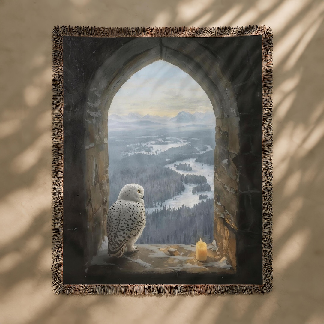 Snowy Owl Fantasy Tapestry, Wizard School Window Large Tapestry, Magic ...