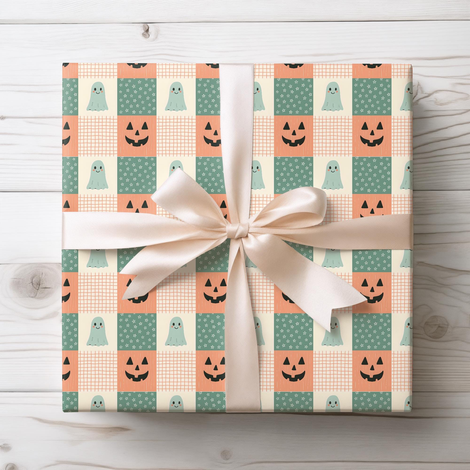 Halloween Wrapping Paper, Ghost Pumpkin Gift Wrap, Cute Spooky ...