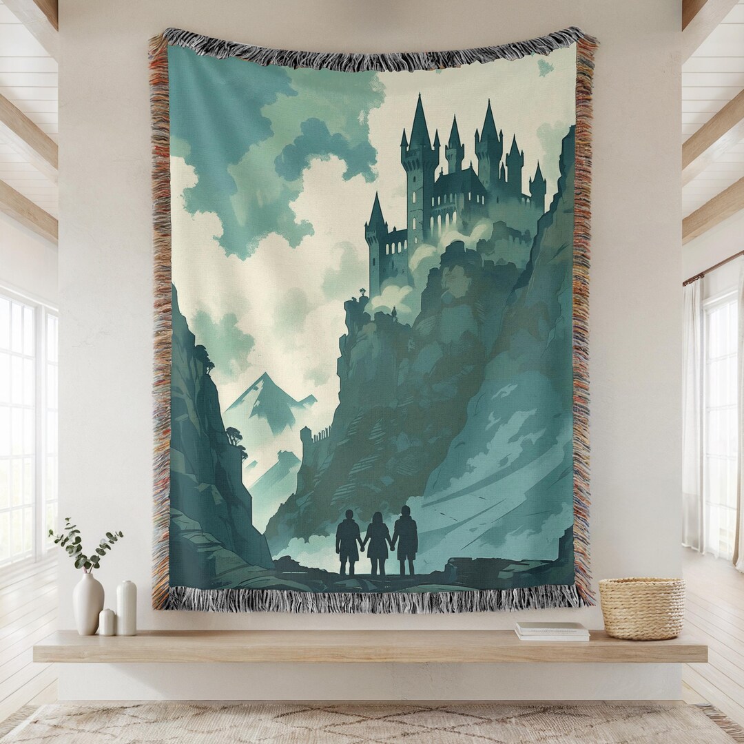 Wizard School Fantasy Tapestry, Magic Castle Large Tapestry, Teal ...